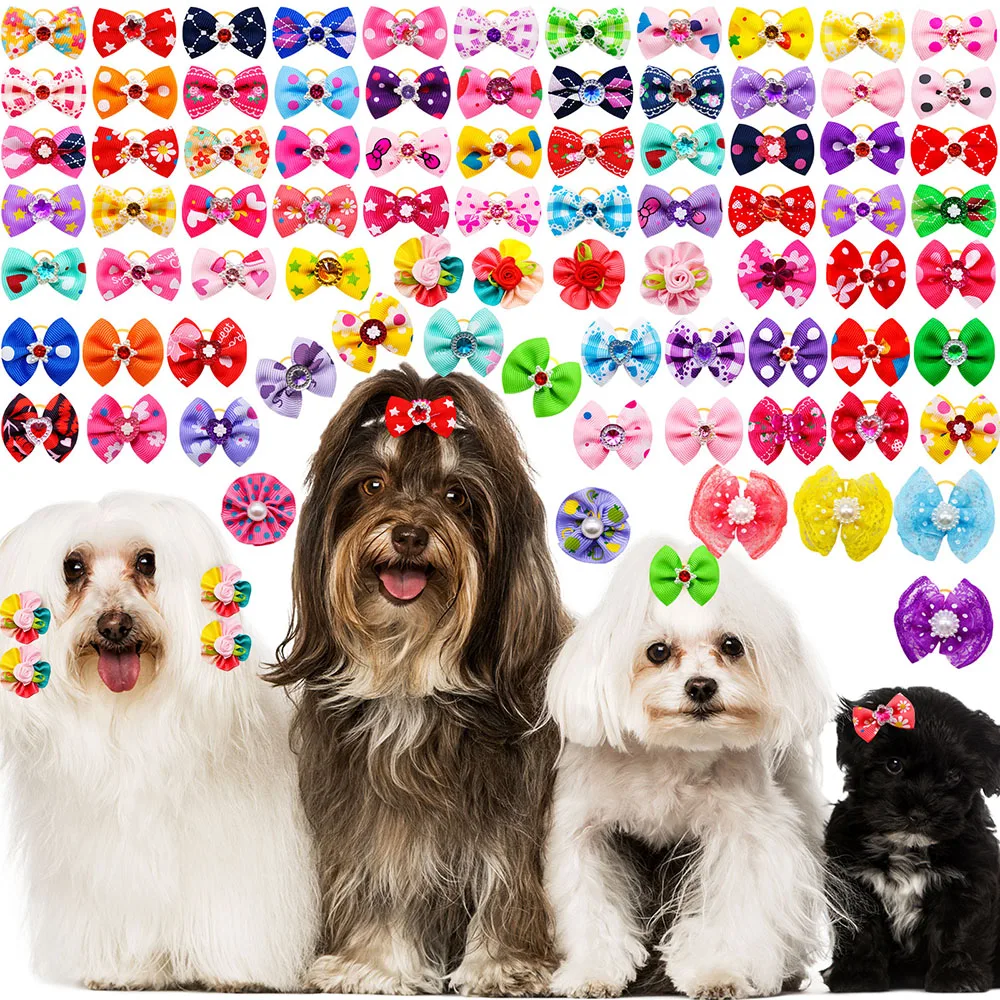 30pcs-Dog-Hair-Bows-Rubber-Bands-Small-Dog-Cat-Bows-Handmade-For-Dogs ...