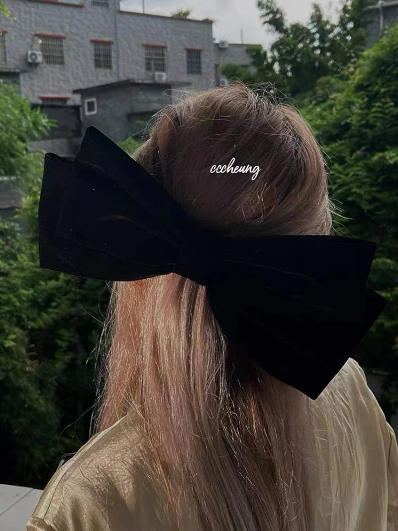 French-black-oversized-velvet-bow-net-red-hairpin-female-high-end ...