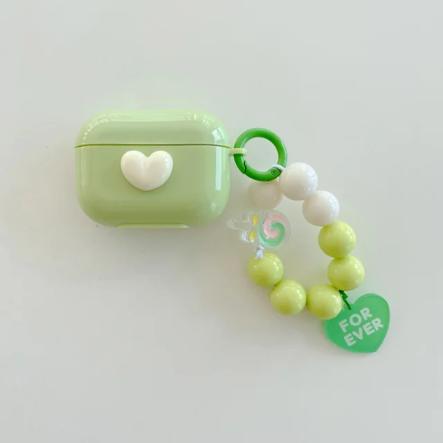 Simple Green Love Heart Shape Case for Airpods 1 2 3 Pro 2 Shockproof ...