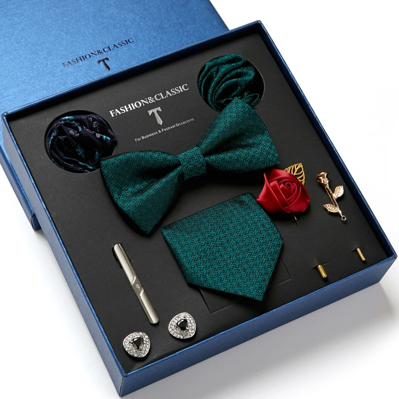 Jacquard-Holiday-Gift-for-Men-Pocket-Squares-Cufflink-Set-Gravata-Box ...