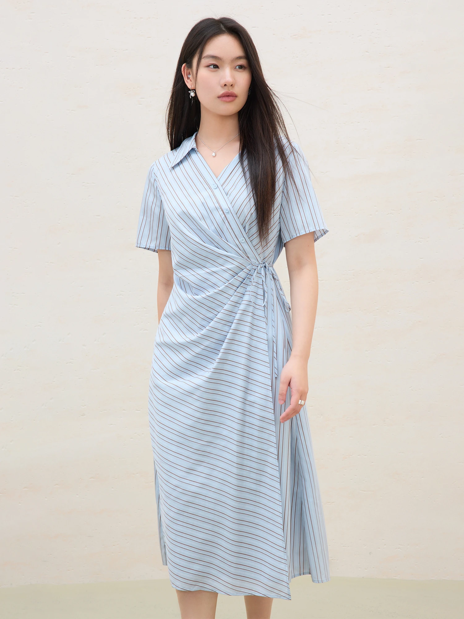 DUSHU 2025 Summer Women's Surplice Shirt Dress - Button-Down Collar ...
