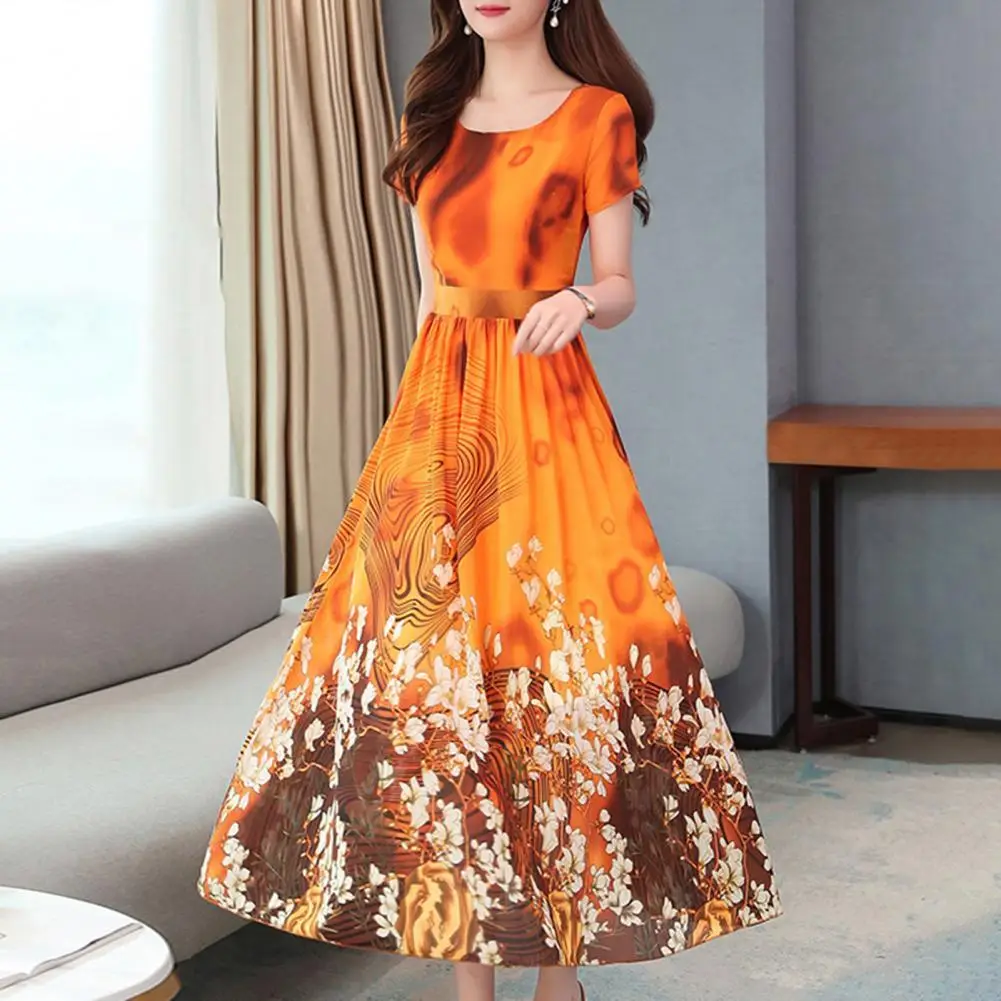 Stylish Maxi Dress O Neck Temperament Formal Dress Crew Necks Flower ...