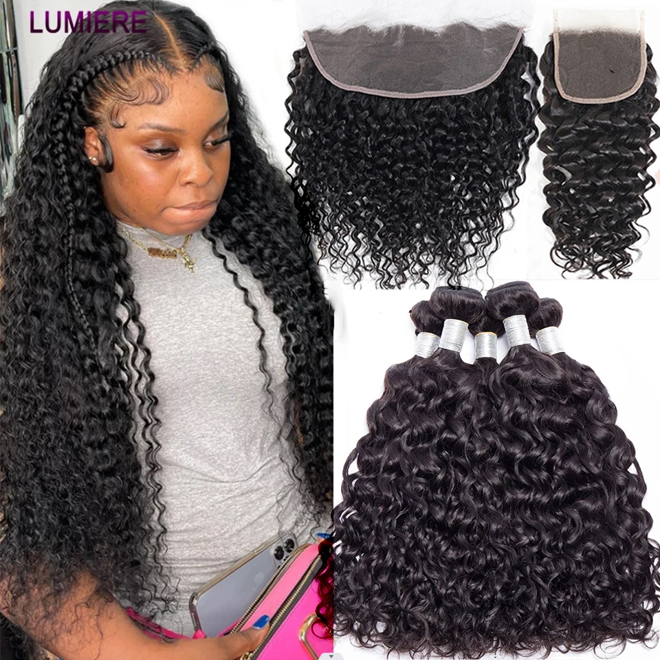 3 Bundles Lace Closure Water Wave | Water Weave Bundle Frontal Hair ...