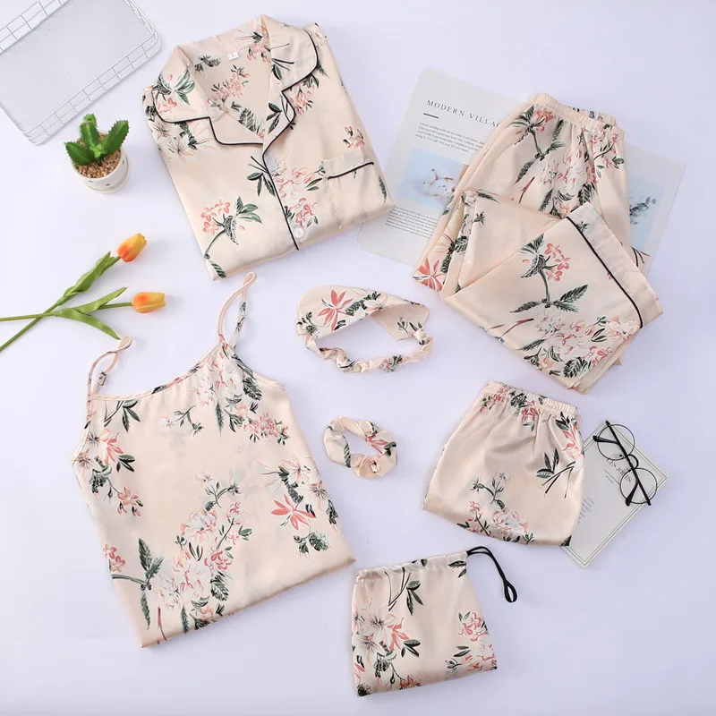 Pijama-de-siete-piezas-de-hoja-de-arce-para-mujer-conjunto-de-ropa-de ...