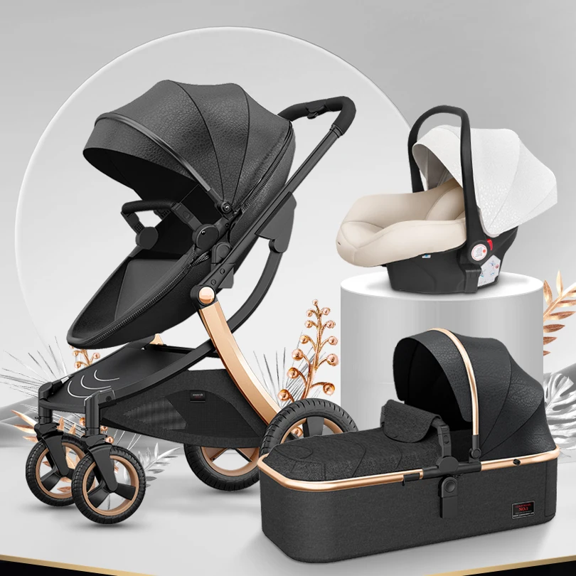 2023-New-Baby-Stroller-3-in-1with-bassinet-and-car-seat-eggshell-PU ...