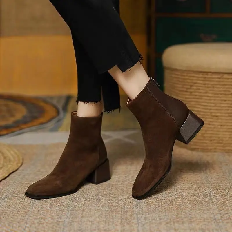 Elegant with Medium Heels Suede Booties Spring Autumn Chelsea Women's ...