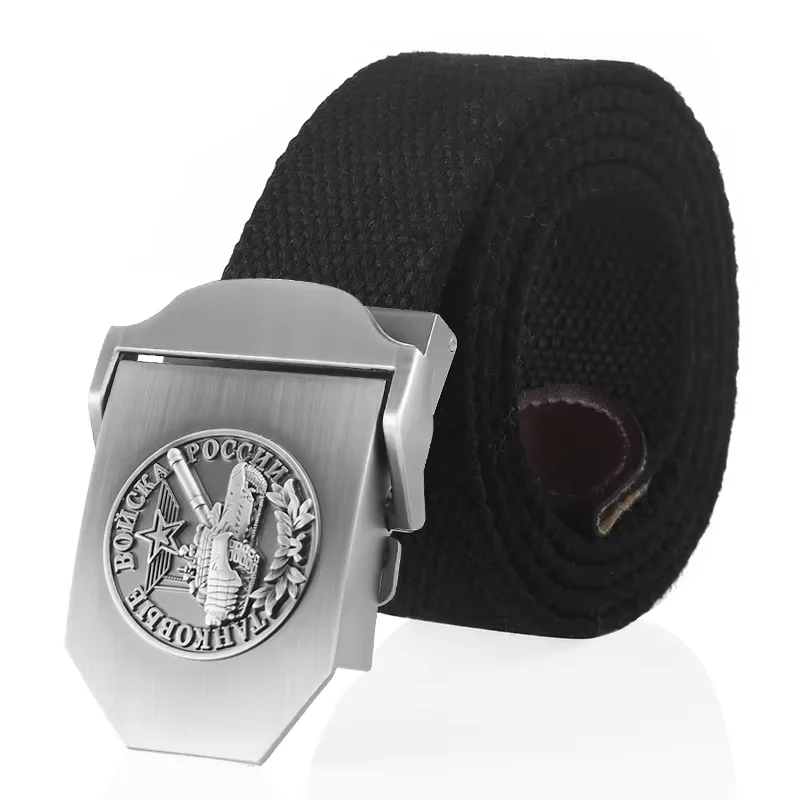Men Canvas Belts 3D Russian Tank Troops Luxury Metal Buckle Jeans ...