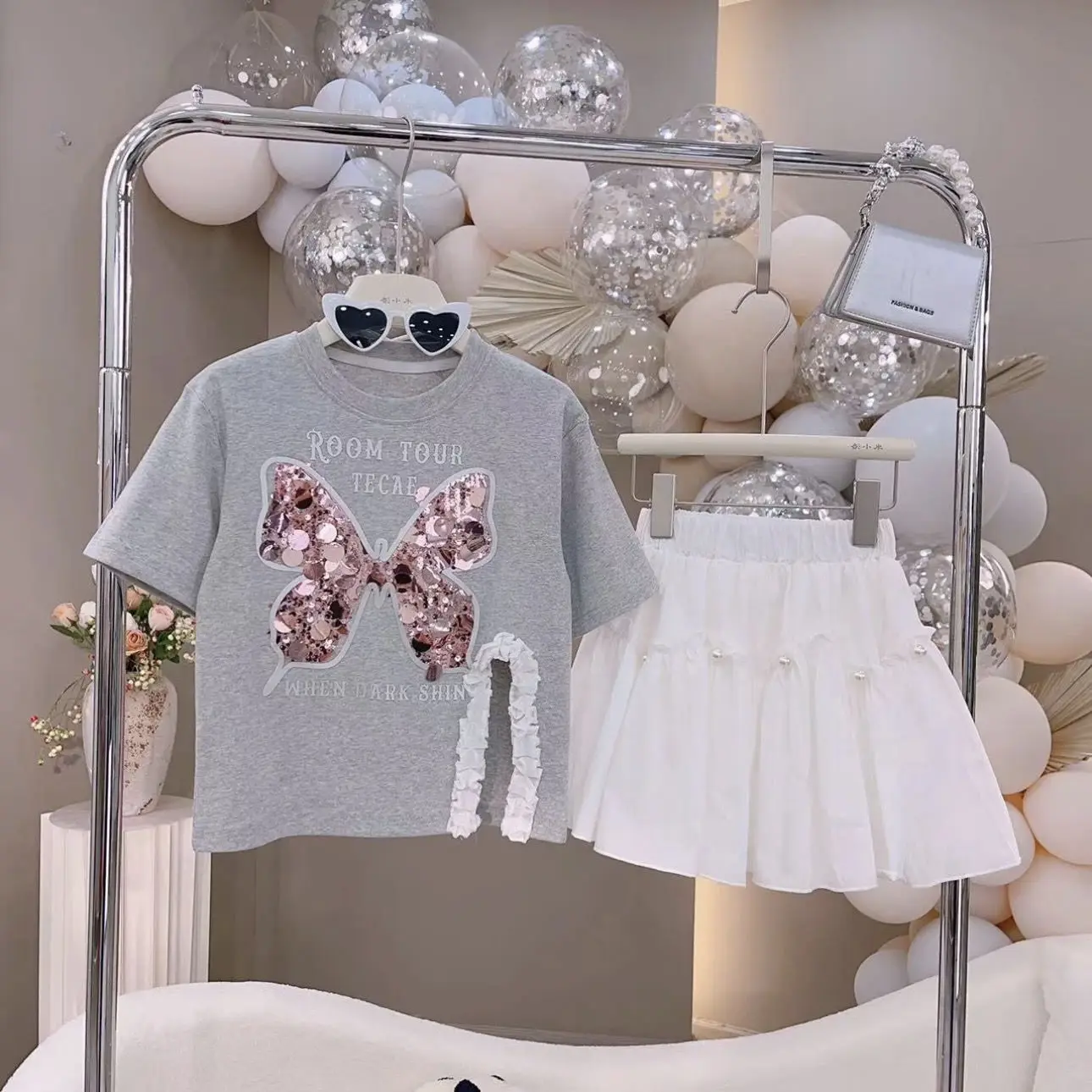 New Baby Girls Summer Fashion Teenage Sets, Sequined T-shirt + Skirts ...