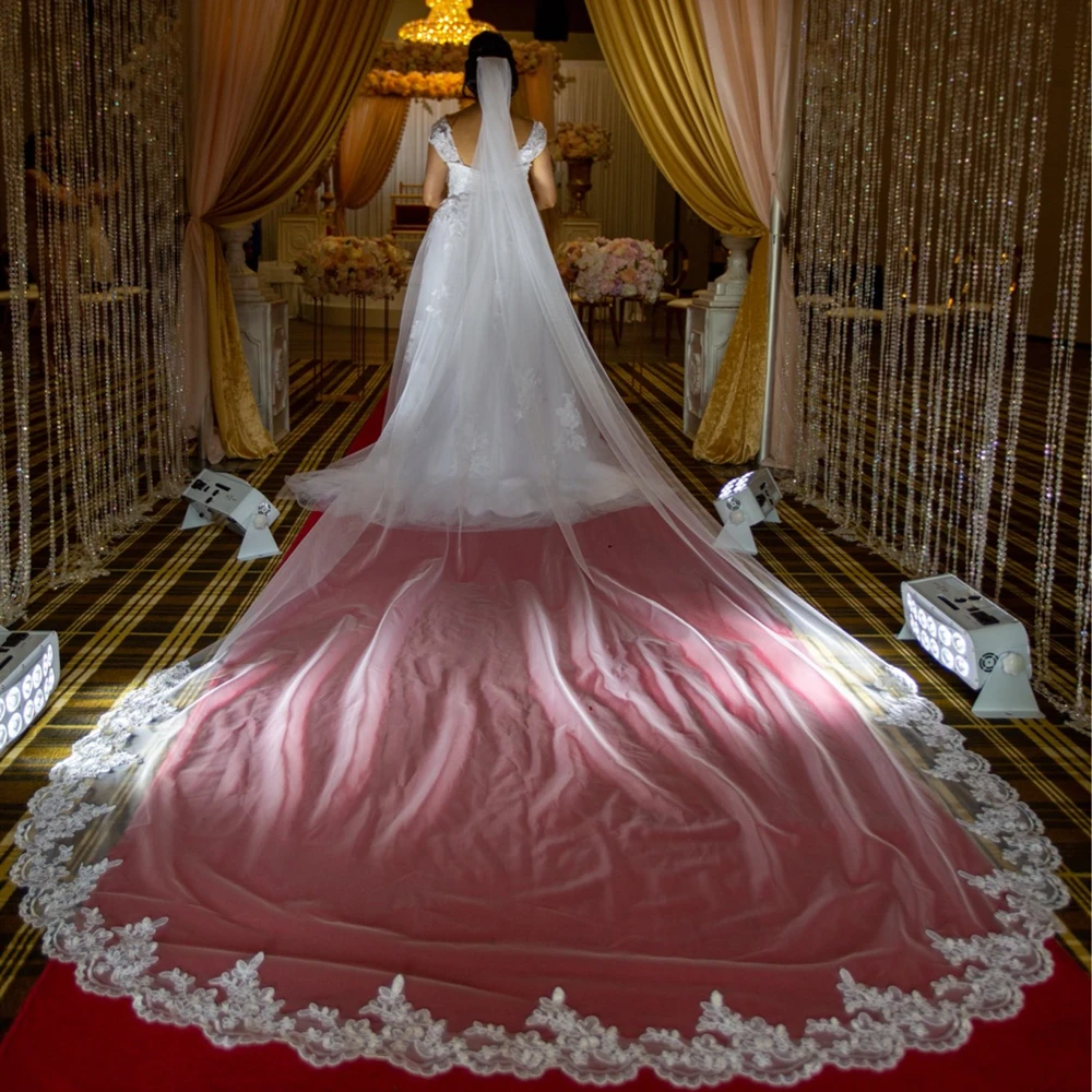 Cathedral-Wedding-Veils3-Meter-Long-Lace-Edge-Bridal-Veil-with-Comb ...