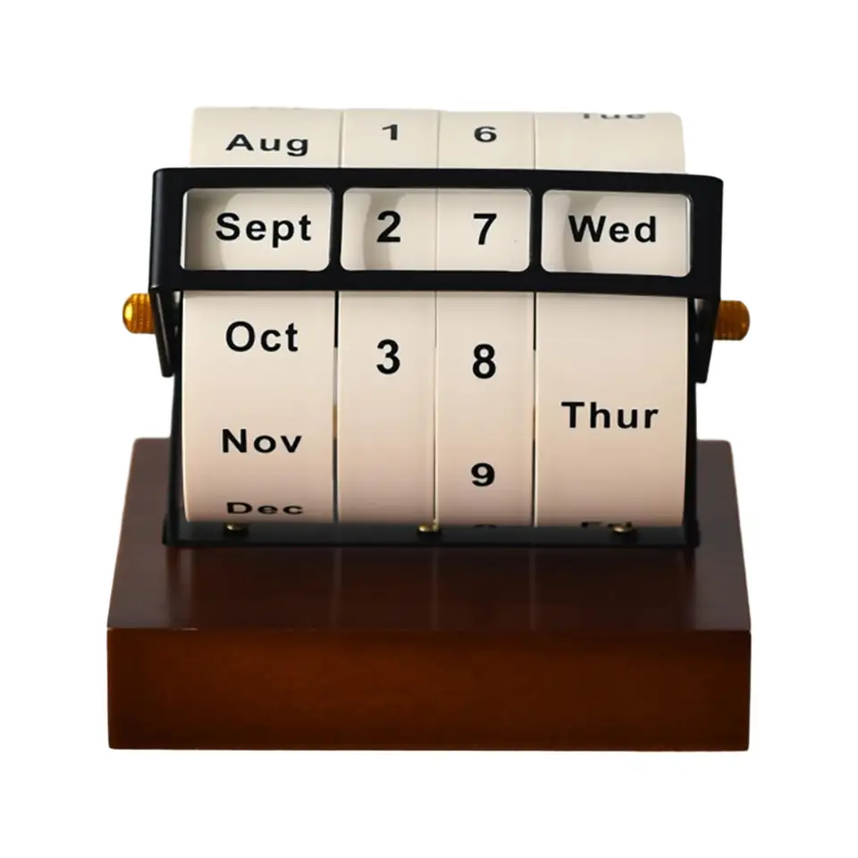 Wakauto Perpetual Desk Calendar With Clock Flip Date Wakauto Perpetual ...