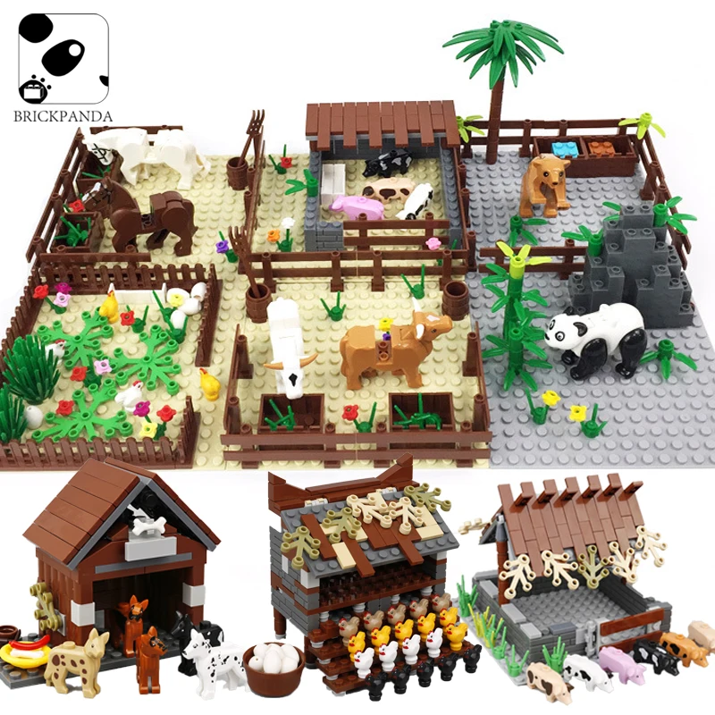 MOC Animals Goat Building Blocks Farm Dog Pig Chicken Cowshed Rain ...