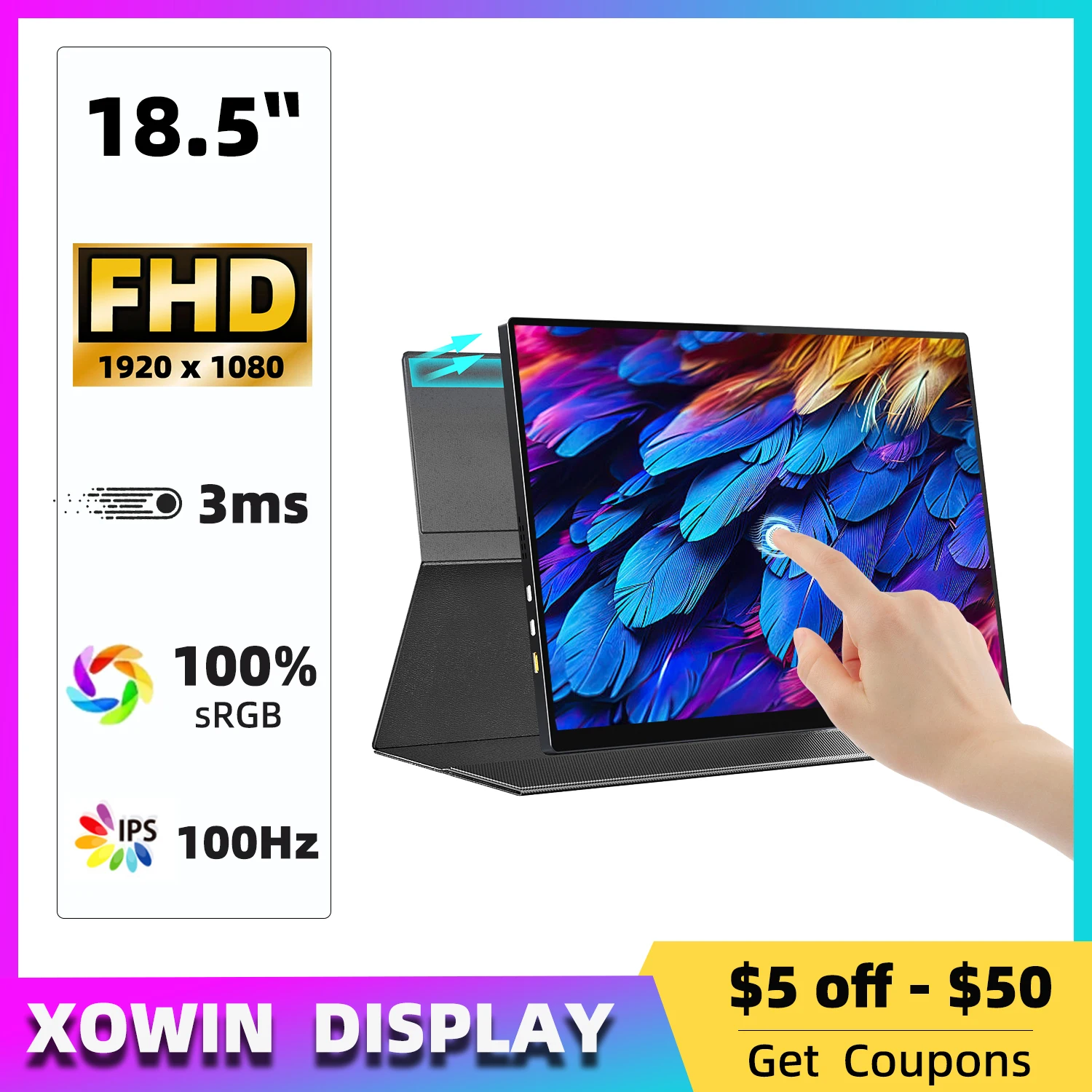 Touch-Screen-18-5-Inch-External-Office-100Hz-Portable-Monitor-USB-C-IPS ...