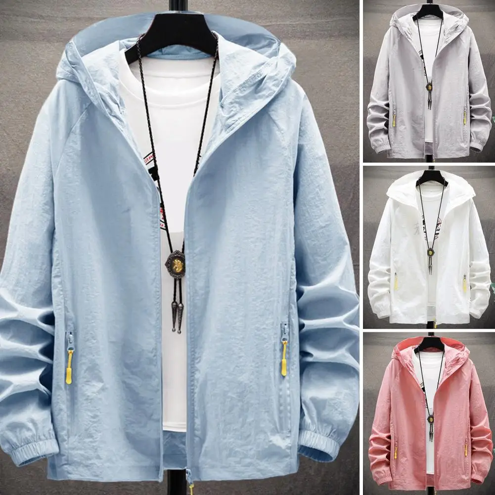 Men-Sunscreen-Coat-Solid-Color-Hooded-Men-Outdoor-Jacket-Zip-Placket ...
