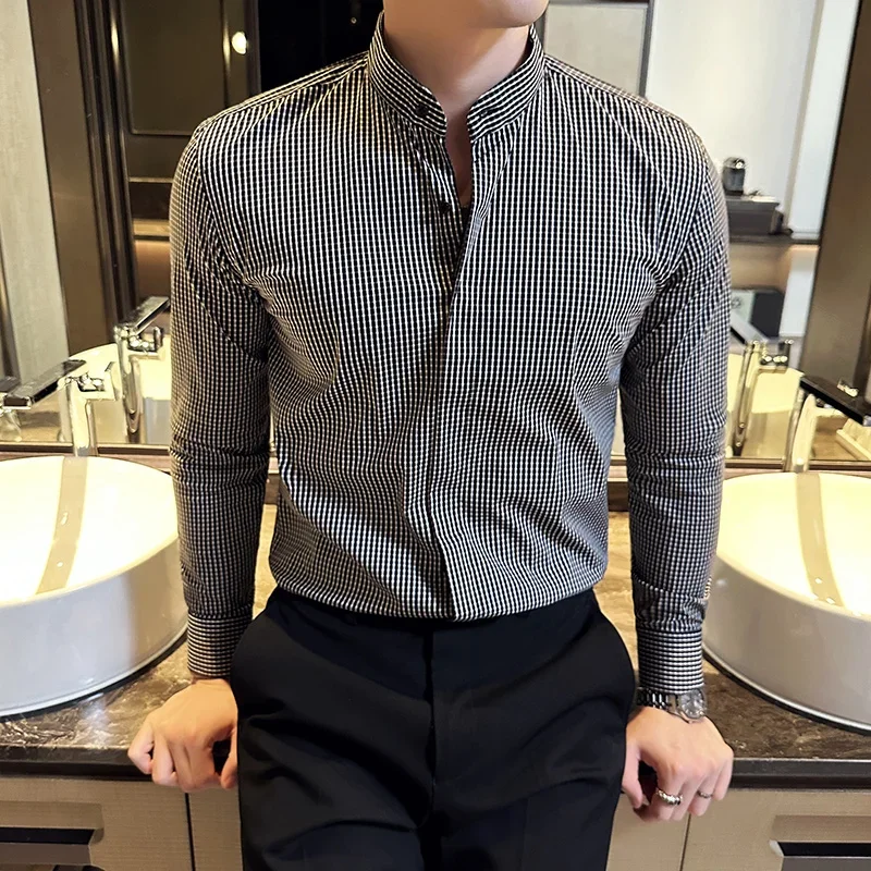 Camisas-De-Hombre-Stand-Collar-Luxury-Shirts-For-Men-Clothing-High ...