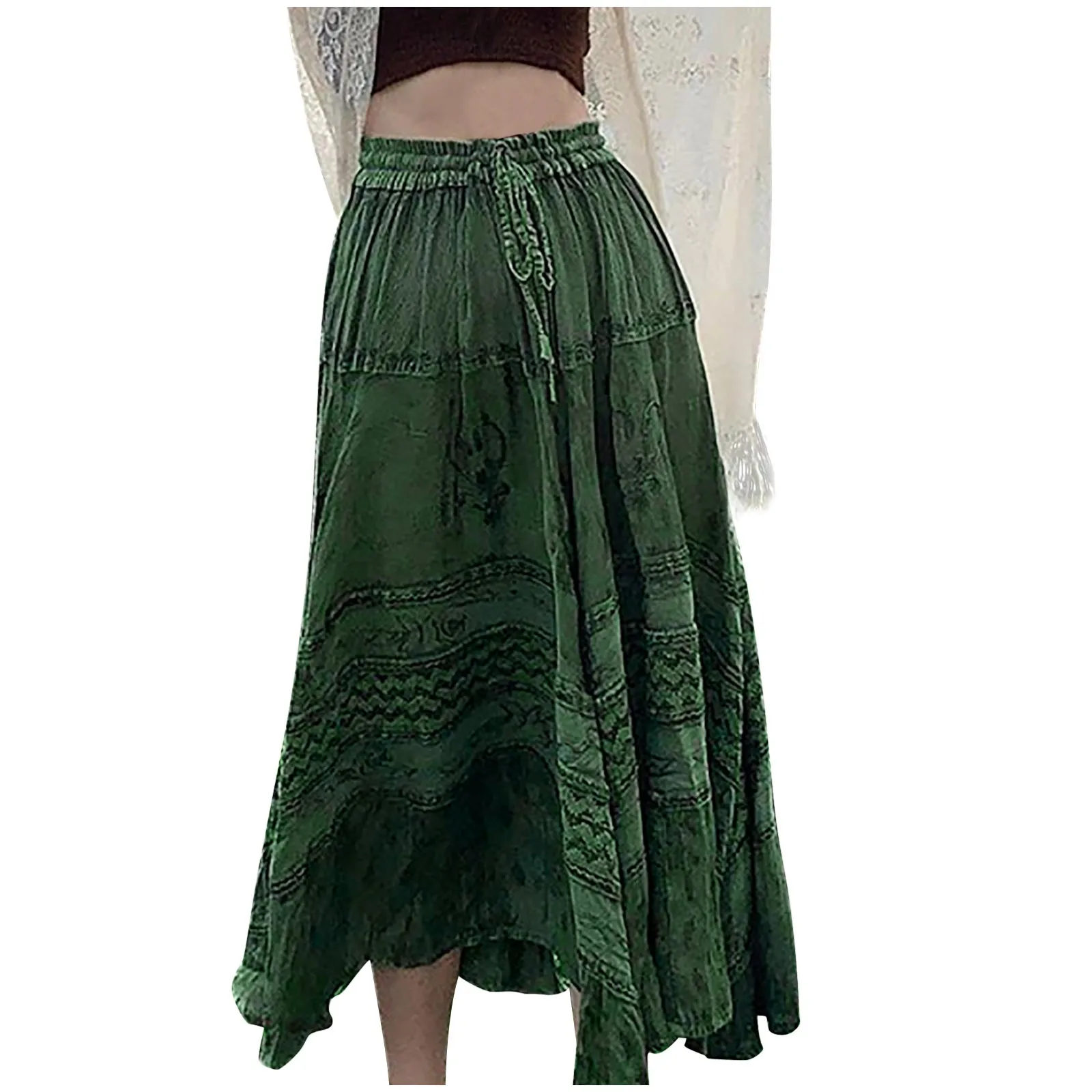 Vintage-Bohemian-Boho-Long-Skirt-Women-Beach-Retro-Print-Drawstring ...