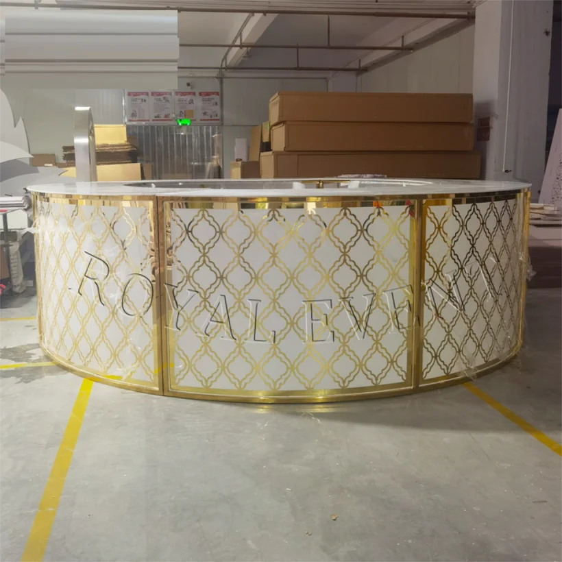 New-stainless-steel-shiny-gold-acrylic-circular-wedding-counter-table ...