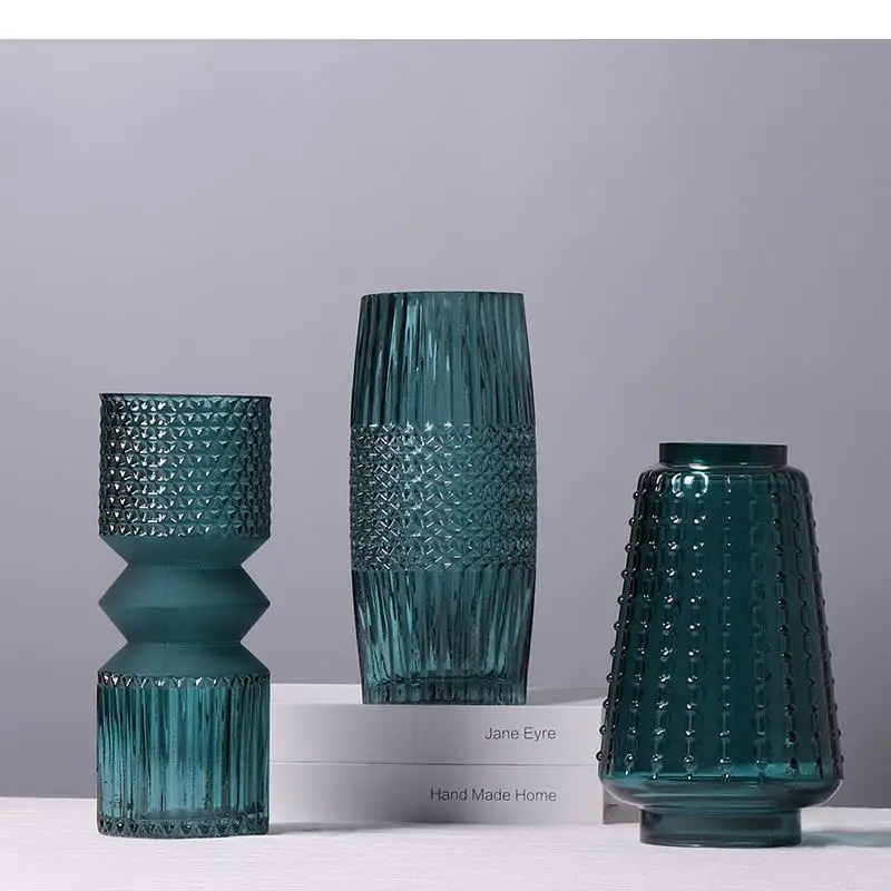 Glass-Vase-Blue-Transparent-Bump-Geometry-Modern-Home-Decoration-Flower ...