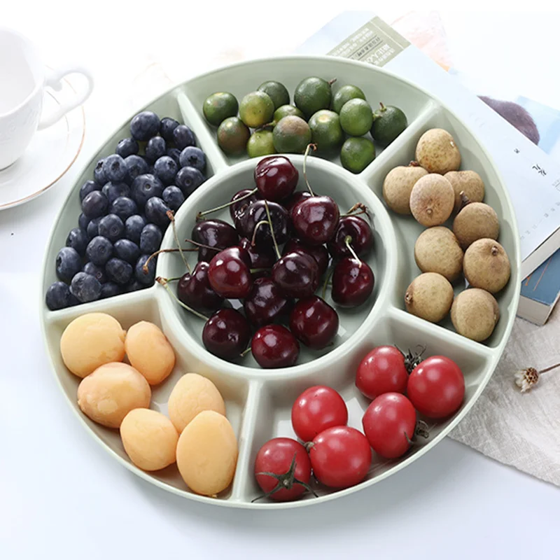 Divide Round Plate Food Storage 6 Compartment Tray Platter Plastic Nut ...