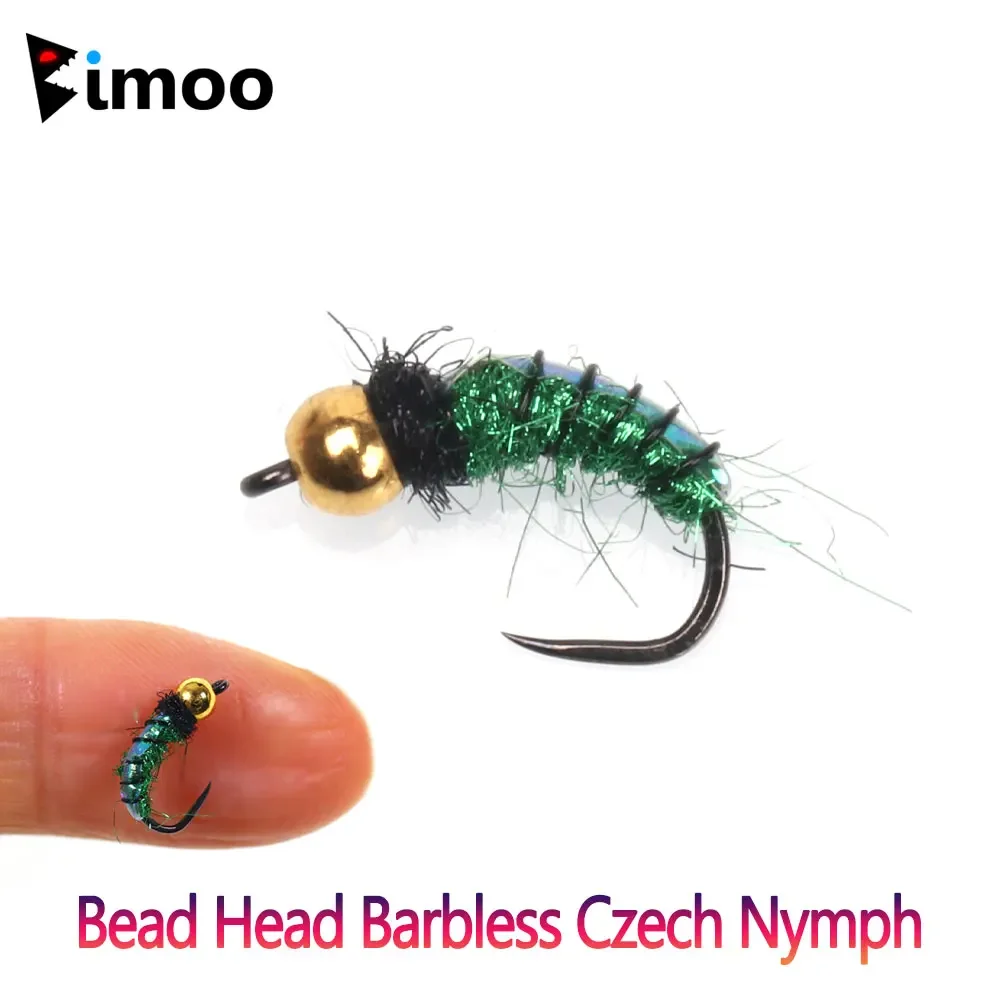 Bimoo-6PCS-14-Brass-Bead-Head-Barbless-Czech-Nymph-Flash-Back-Caddis ...
