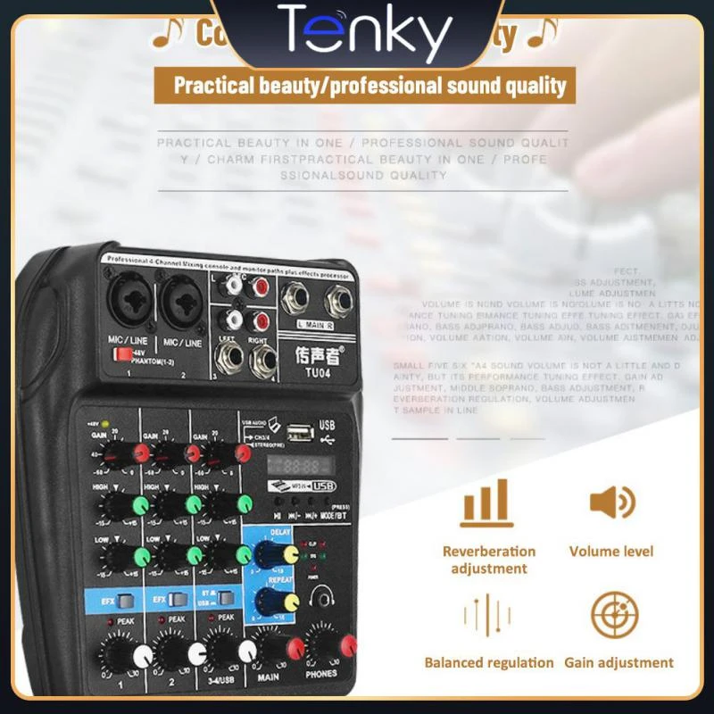 Individual 48v 4 Channel Audio Mixer Karaoke Play Record Mixing Console ...