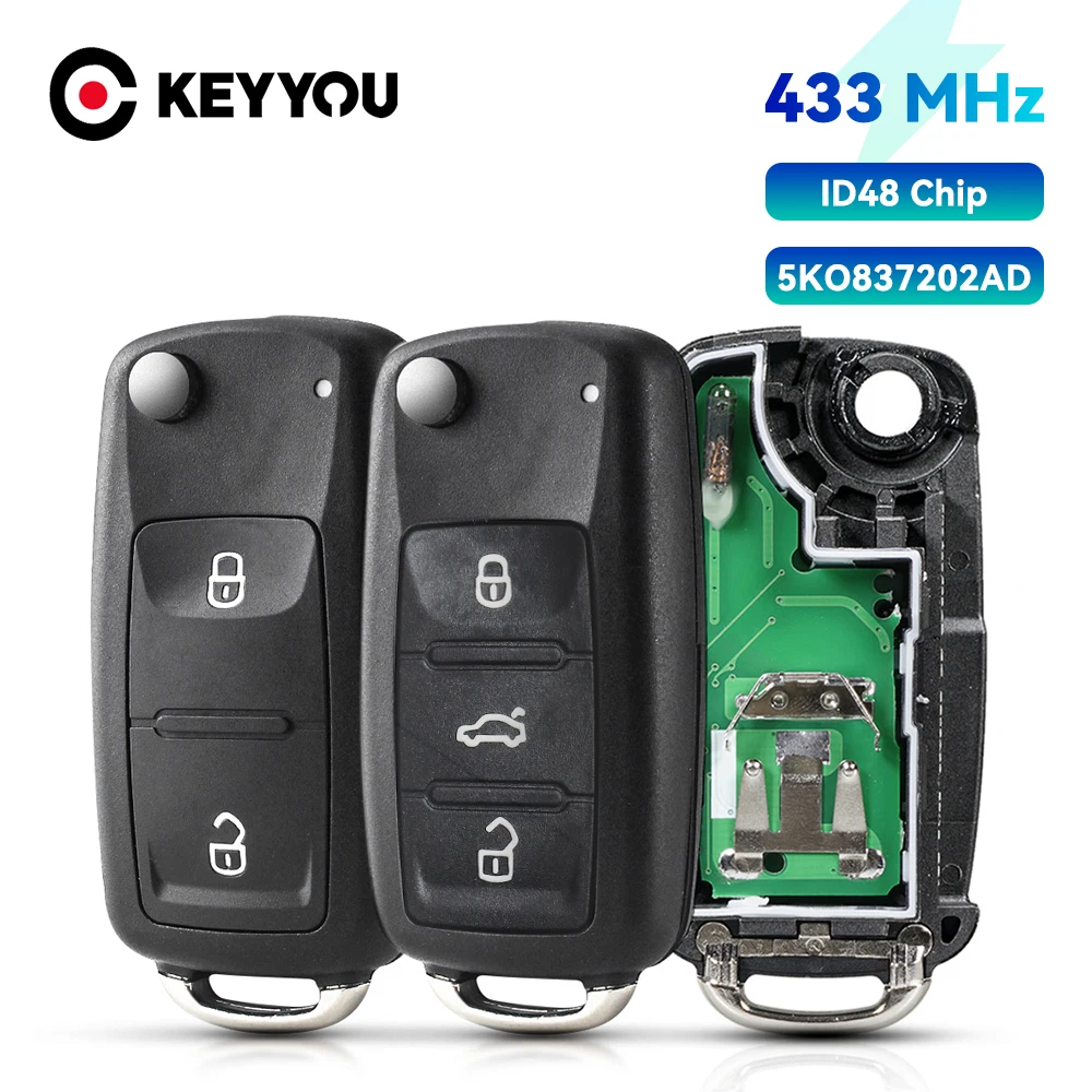 KEYYOU-Car-Remote-Key-434MHz-ID48-Chip-For-Volkswagen-VW-GOLF-PASSAT ...