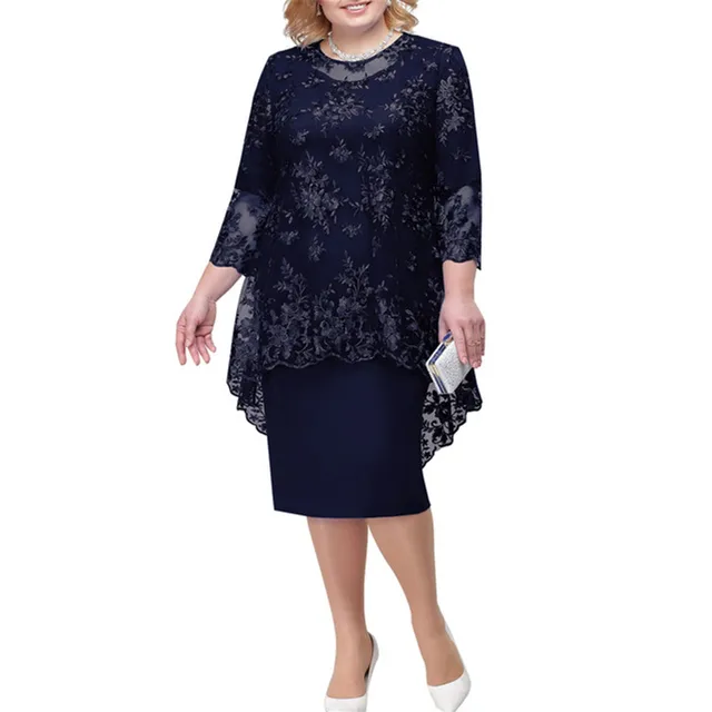 2 Piece Sets 2023 Spring Autumn Vintage Floral Lace Dresses Oversize 4XL 5XL Women Elegant O ...