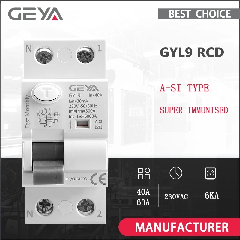 GEYA GYL9 A-SI Type Time Delayed RCD RCCB ELCB Electromagnetic Circuit ...
