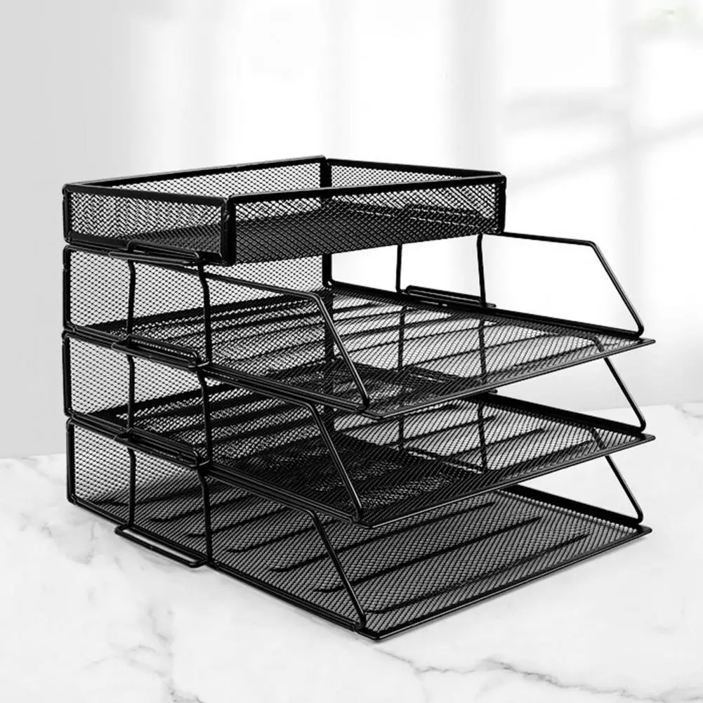 File-Rack-3-4-Layers-Hollow-Mesh-Tray-Desk-Organizer-Removable-Notebook ...