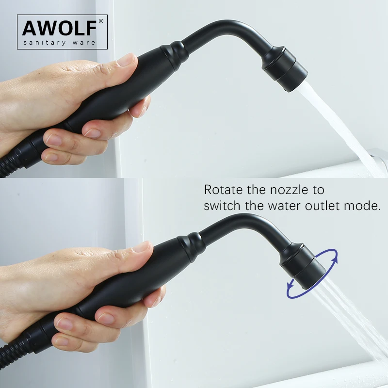 Awolf Bathroom Hygienic Shower Matt Black Toilet Bidet Sprayer Set Two ...