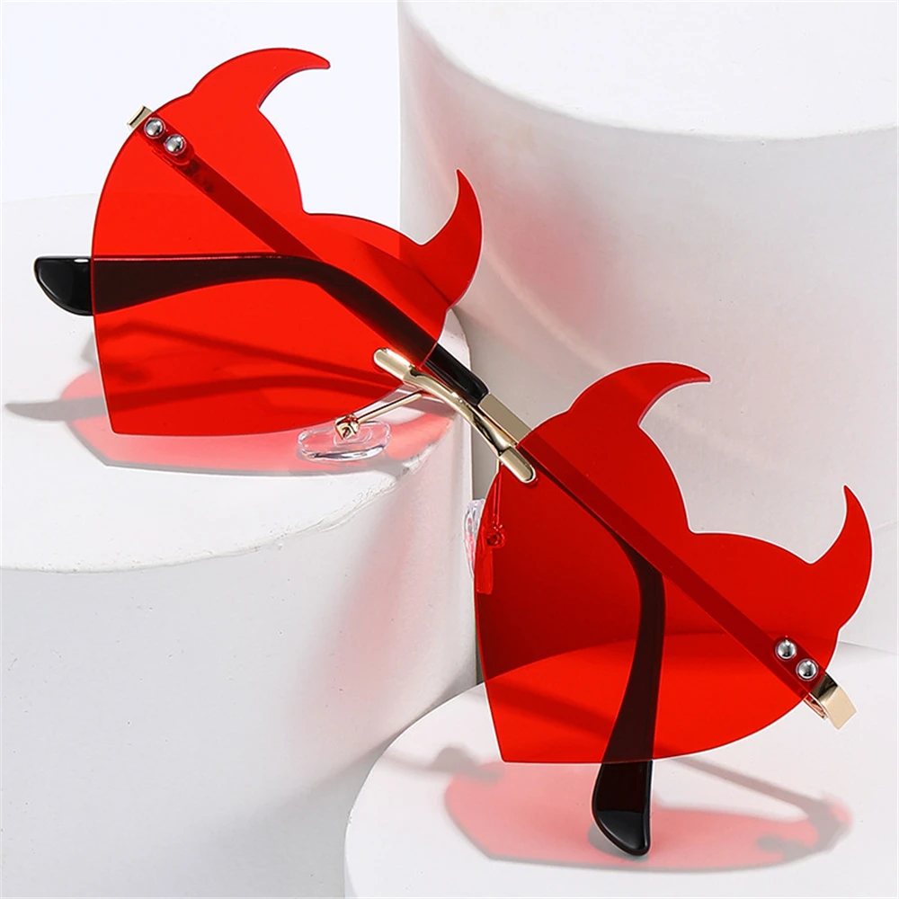 Rimless-Devil-Ear-Heart-Shape-Sunglasses-for-Women-Men-Trendy-UV ...