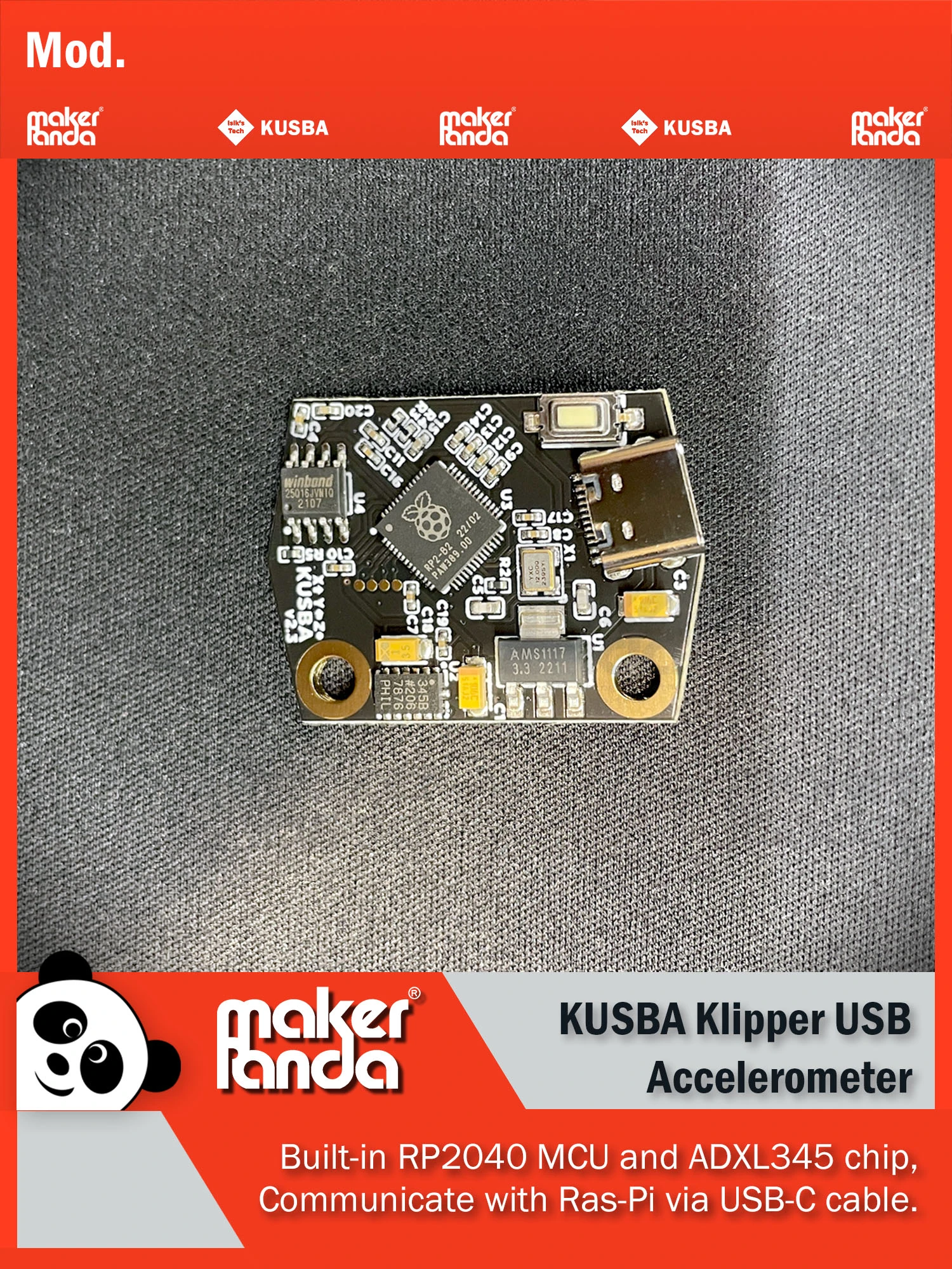 Kusba Usb Adxl345 Accelerometer Pcb V2.3 For Klipper Designed By Xbst And Isik’s Tech For Diy 3d ...