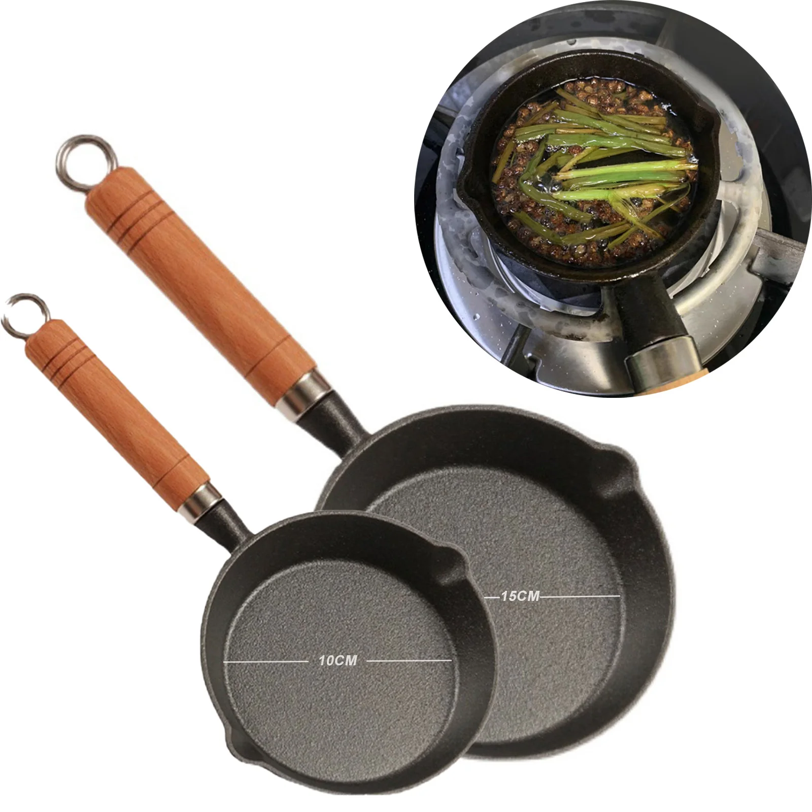 10-15CM-Diameter-Kitchen-Cast-Iron-Pan-With-Wooden-Handle-Anti-spill ...