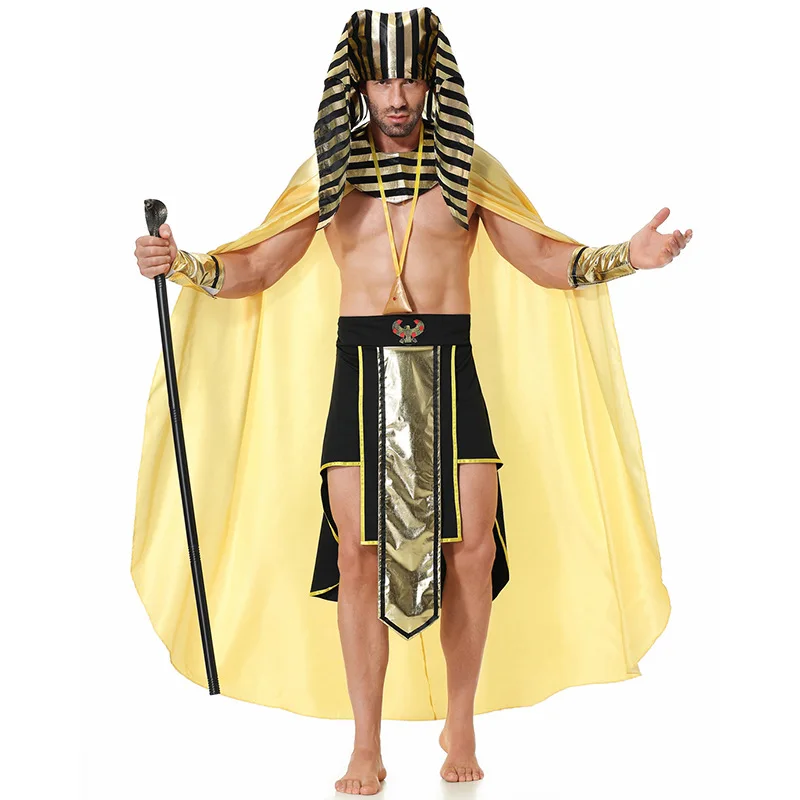 Umorden Deluxe Egyptian King Pharaoh Costume for Adult Men Gold Long ...