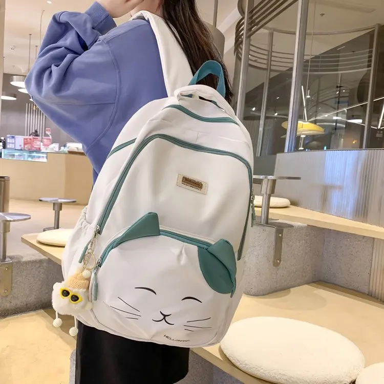 Cute-Cat-Young-Girl-School-Backpack-Female-Large-Capacity-Kawaii-Back ...