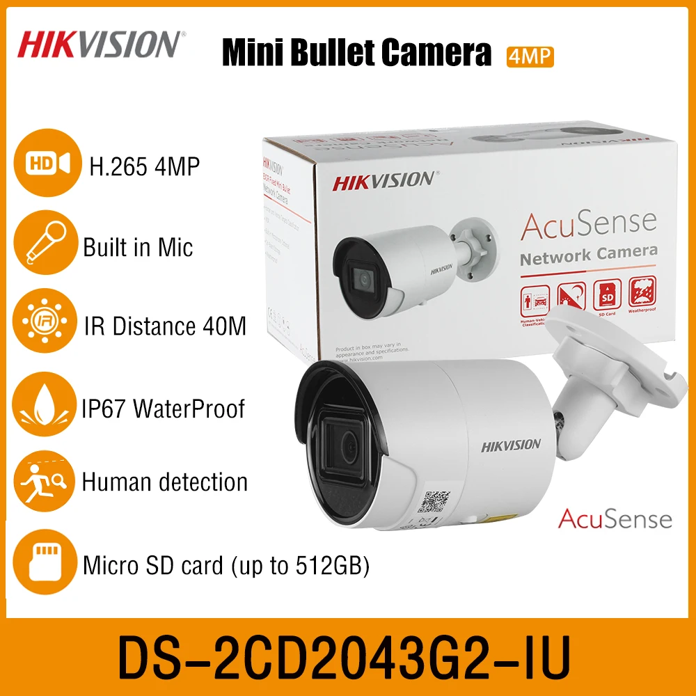 Hikvision DS-2CD2043G2-IU 4mp Acusense Ir40 M Bullet Network Poe Ip67 Camera Ingebouwd In Mic ...