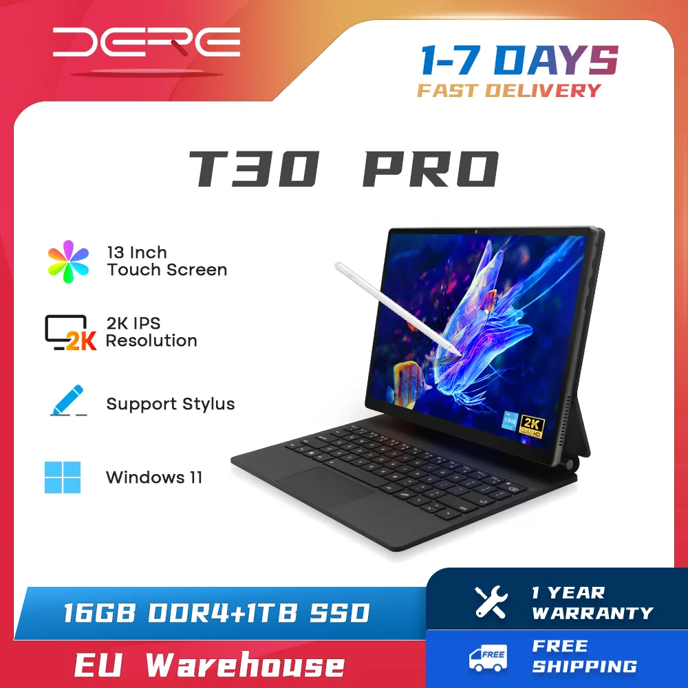 DERE Laptop T30 PRO 13-zoll, 2K IPS Touchscreen, 16GB RAM + 1TB SSD, Büro Lernen Computer ...