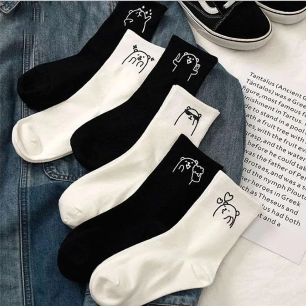 Korean-Women-s-Socks-Funny-White-Black-Cartoon-Bear-Socks-Kawaii-Cute ...
