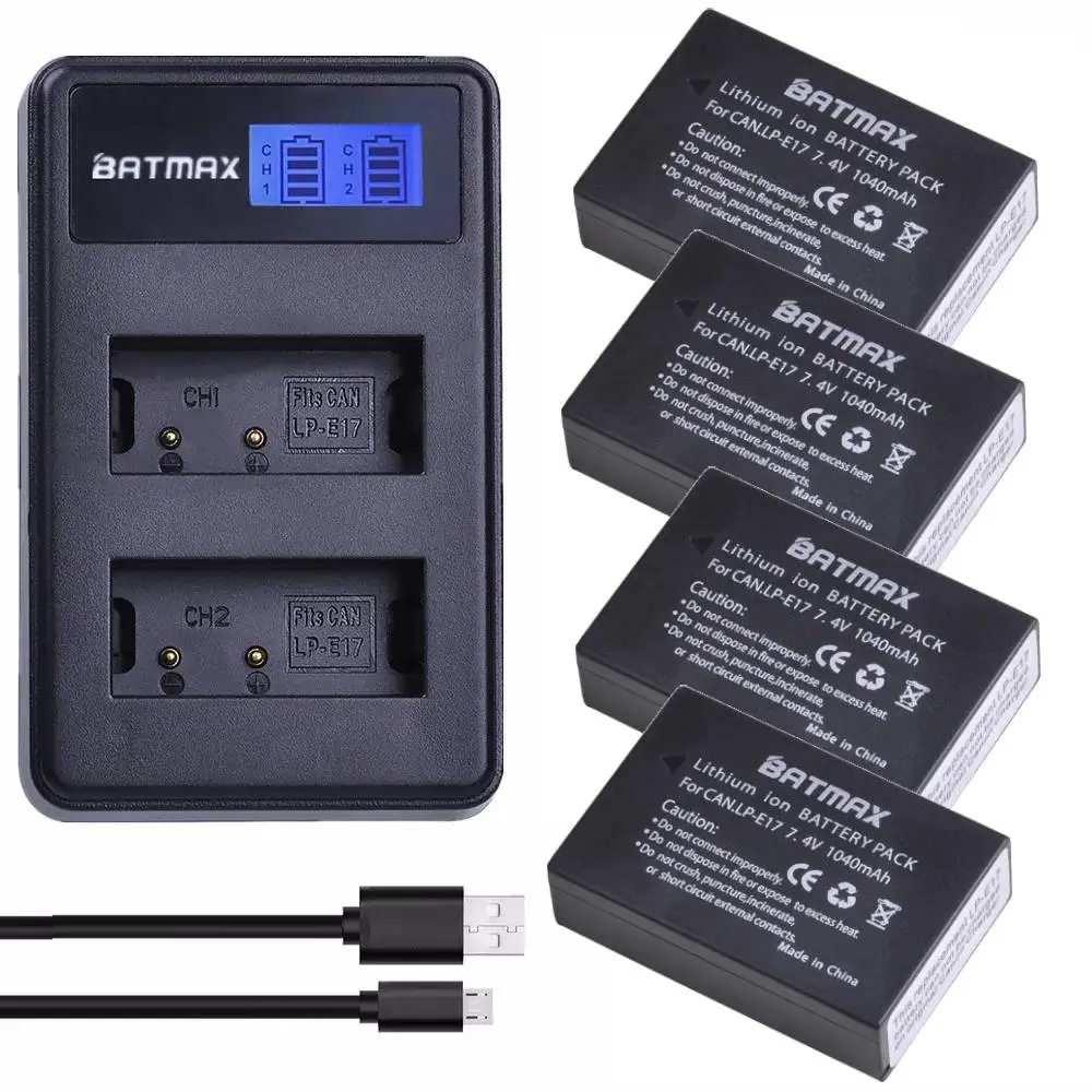 Batmax LP-E17 LP E17 Camera Battery+LCD Dual USB Charger for Canon EOS R8 RP M3 M6 200D 750D ...