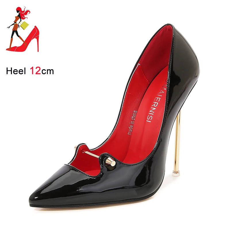 Metal-Heel-Women-Pumps-Elegant-Metal-Buckle-Pointed-High-Heels-12CM ...