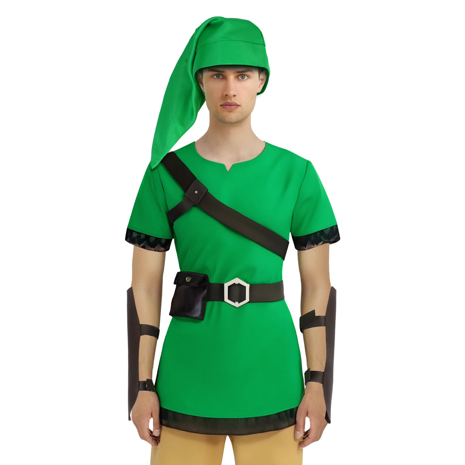 Classic Link Cosplay Costume Set Green Tunic Brown Pants Belt Hat ...