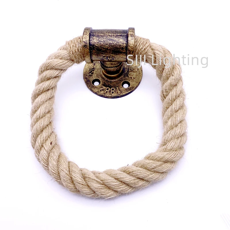 Nautical-Towel-Ring-Rope-Industrial-Iron-Pipe-Wall-Mounted-Rustic-Hand ...
