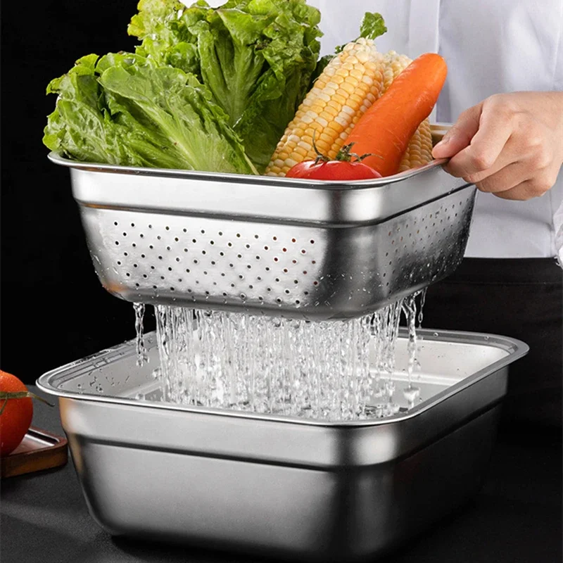 Stainless-Steel-Square-Storage-Organizer-Tray-Drain-Basin-for-Washing ...
