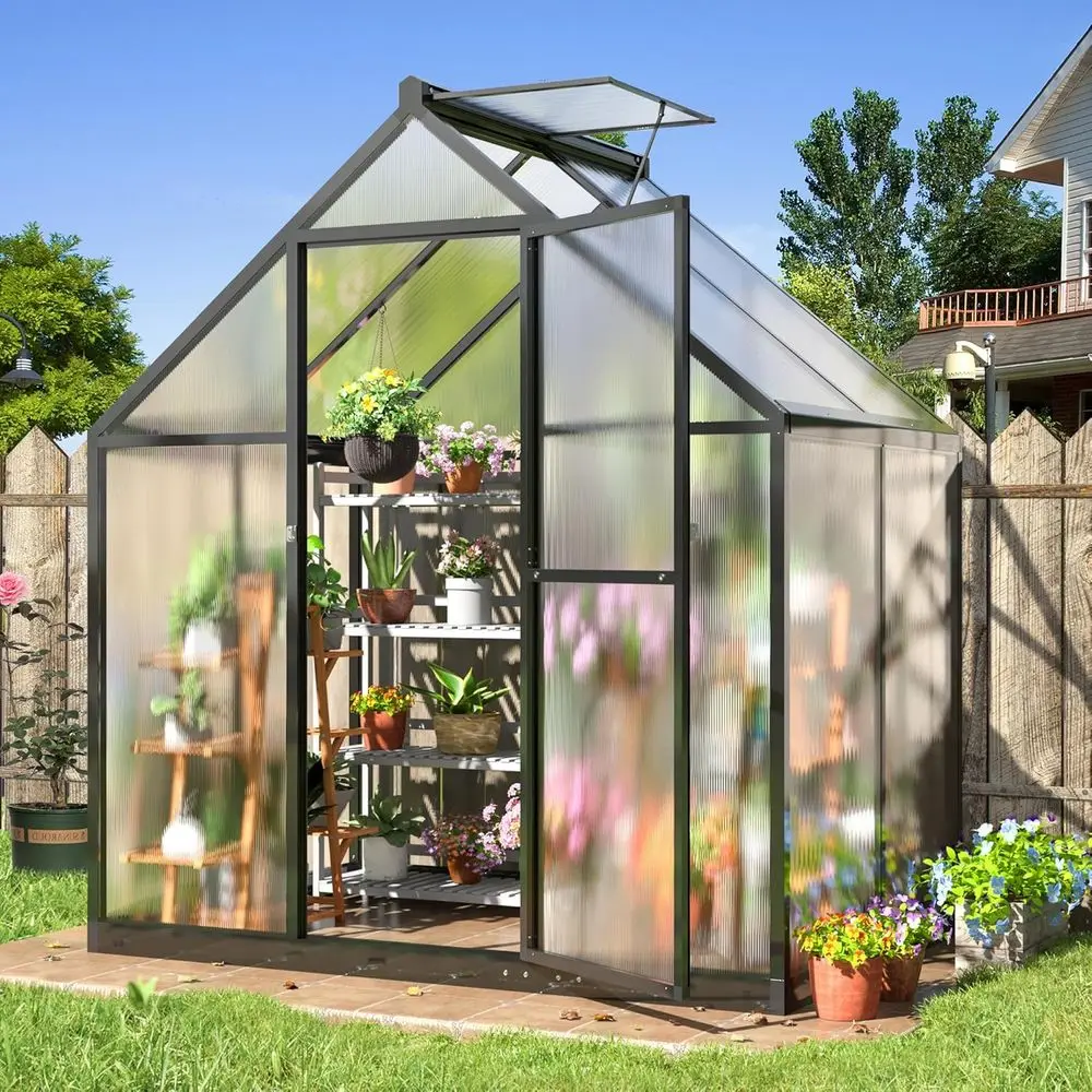 4x6ft Outdoor Quick-Setup Polyethylene Greenhouse with Windows and ...