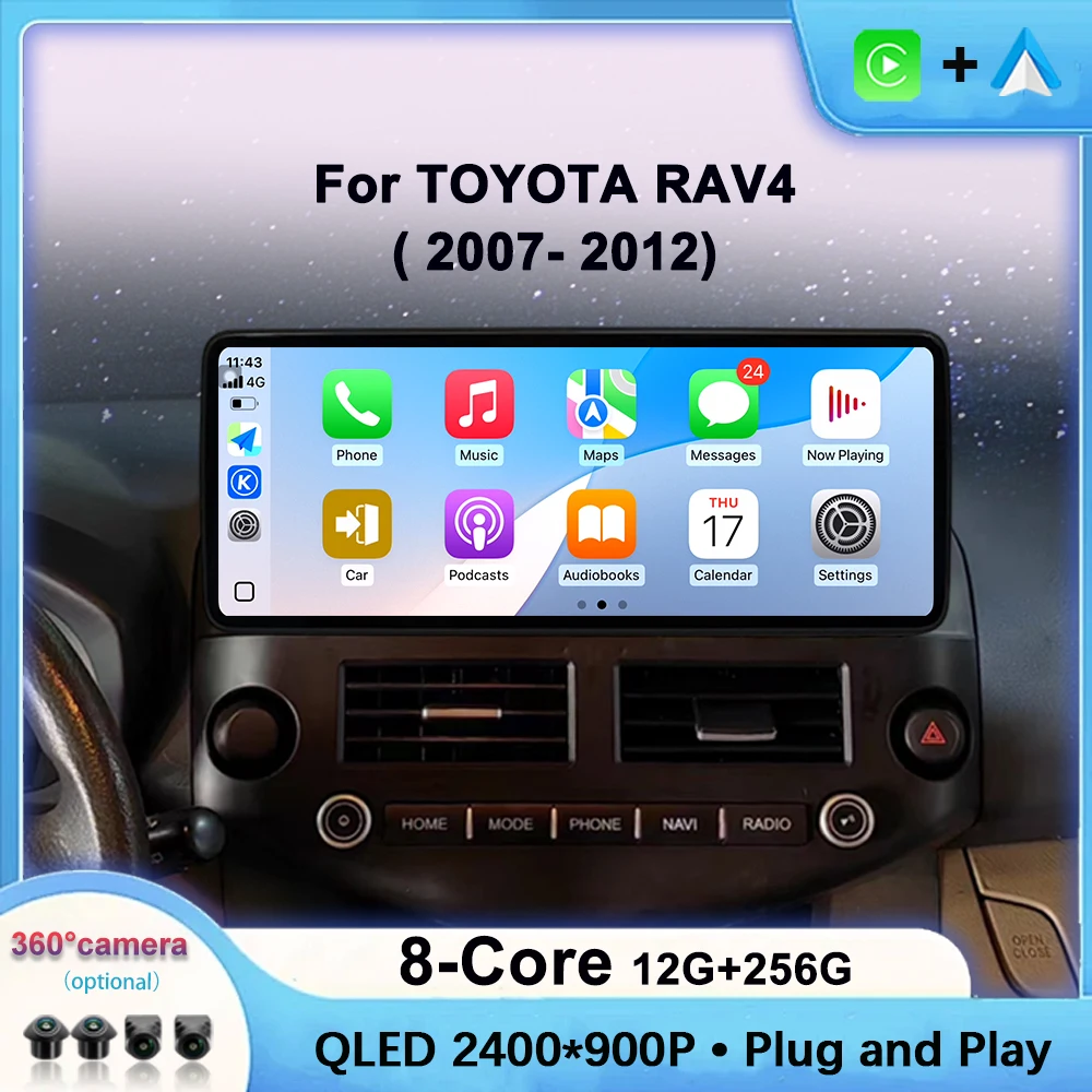 Touch Screen 12.3 Inch Wireless Carplay For Toyota Camry 2006-2011 ...