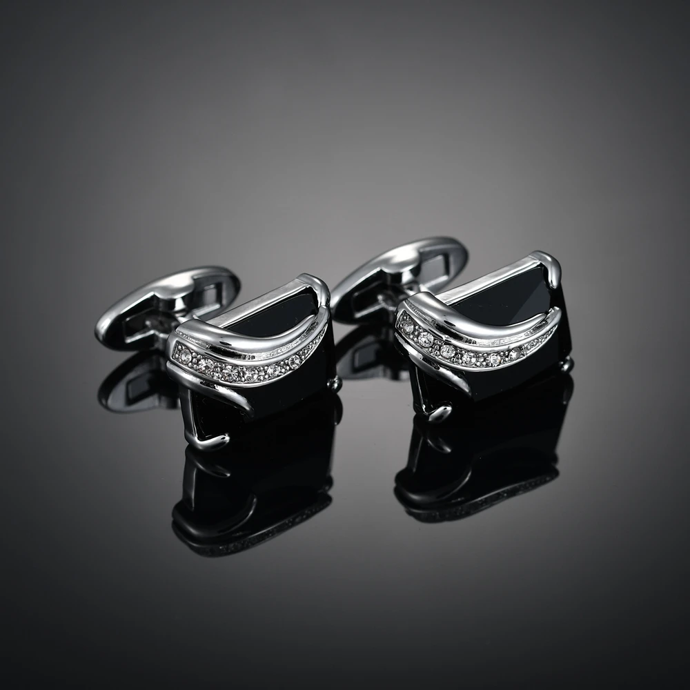 Luxury Cufflinks For Mens Black Zircon Rectangle Cuff Links Crystal ...
