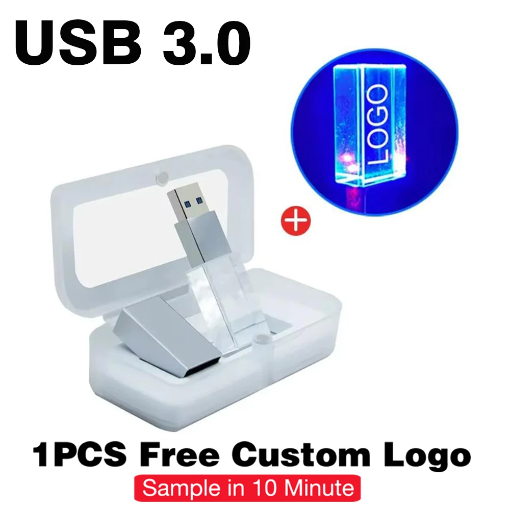 LED Crystal USB 3.0 Flash drive 128GB With Pendrive 16GB 32GB 64GB ...