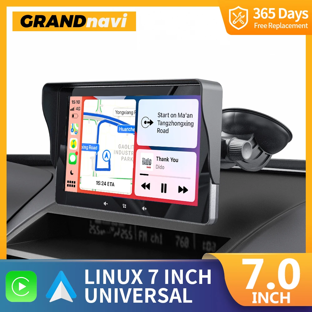 Grandnavi carplay carro universal 7 polegada rádio sem fio android ...