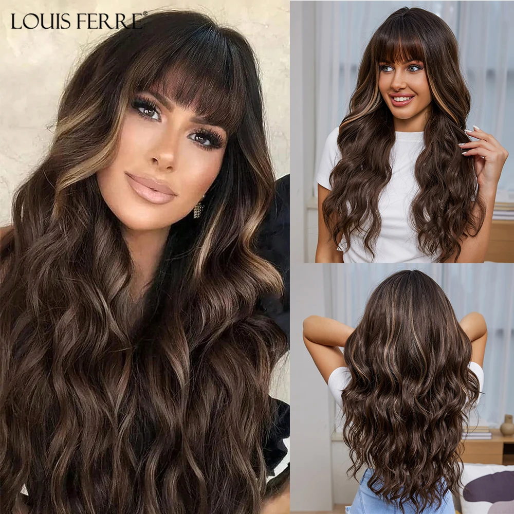 LOUIS-FERRE-Black-Brown-With-Blonde-Highlights-Synthetic-Wigs-With ...