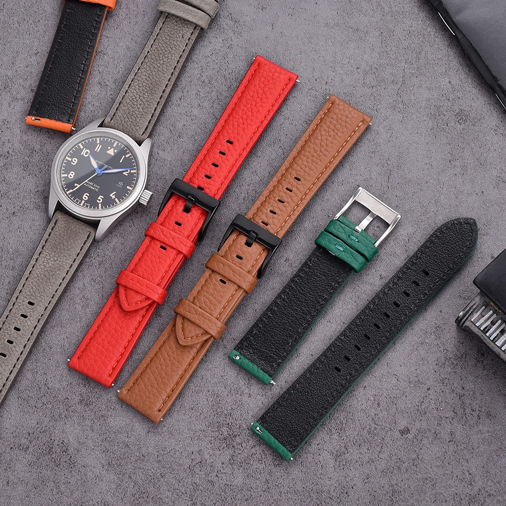 Correa-de-reloj-de-cuero-genuino-suave-con-patr-n-de-Litchi-para-hombre ...