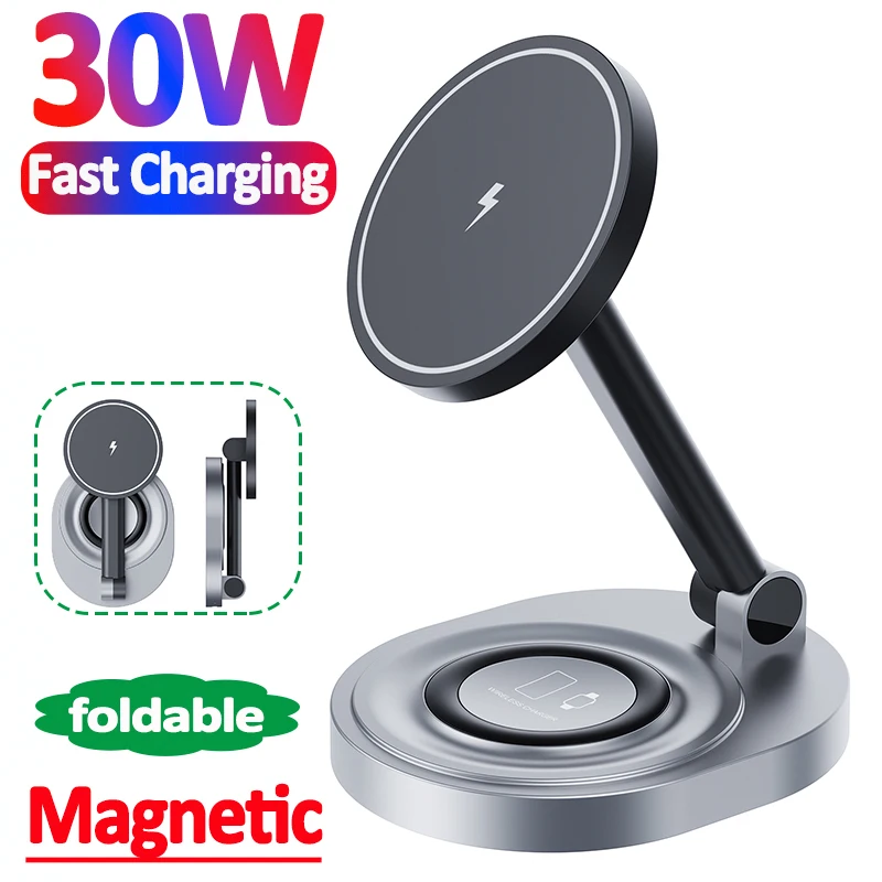30W-2-in-1-Magnetic-Wireless-Charger-Stand-Foldable-For-iPhone-12-13-14 ...
